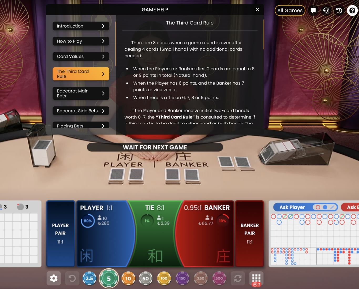 Rules of the game - Baccarat